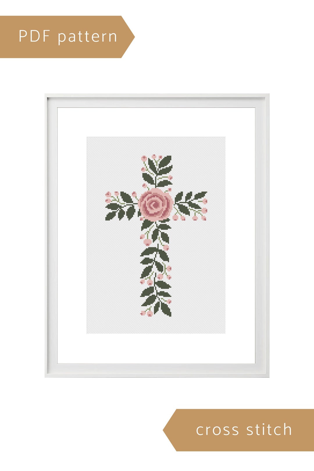 Cross From Roses and Leaves Cross Stitch Pattern, Religious DIY Craft ...