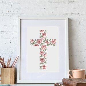Christian Cross Made of Flowers, Cross Stitch PDF Pattern, Modern ...
