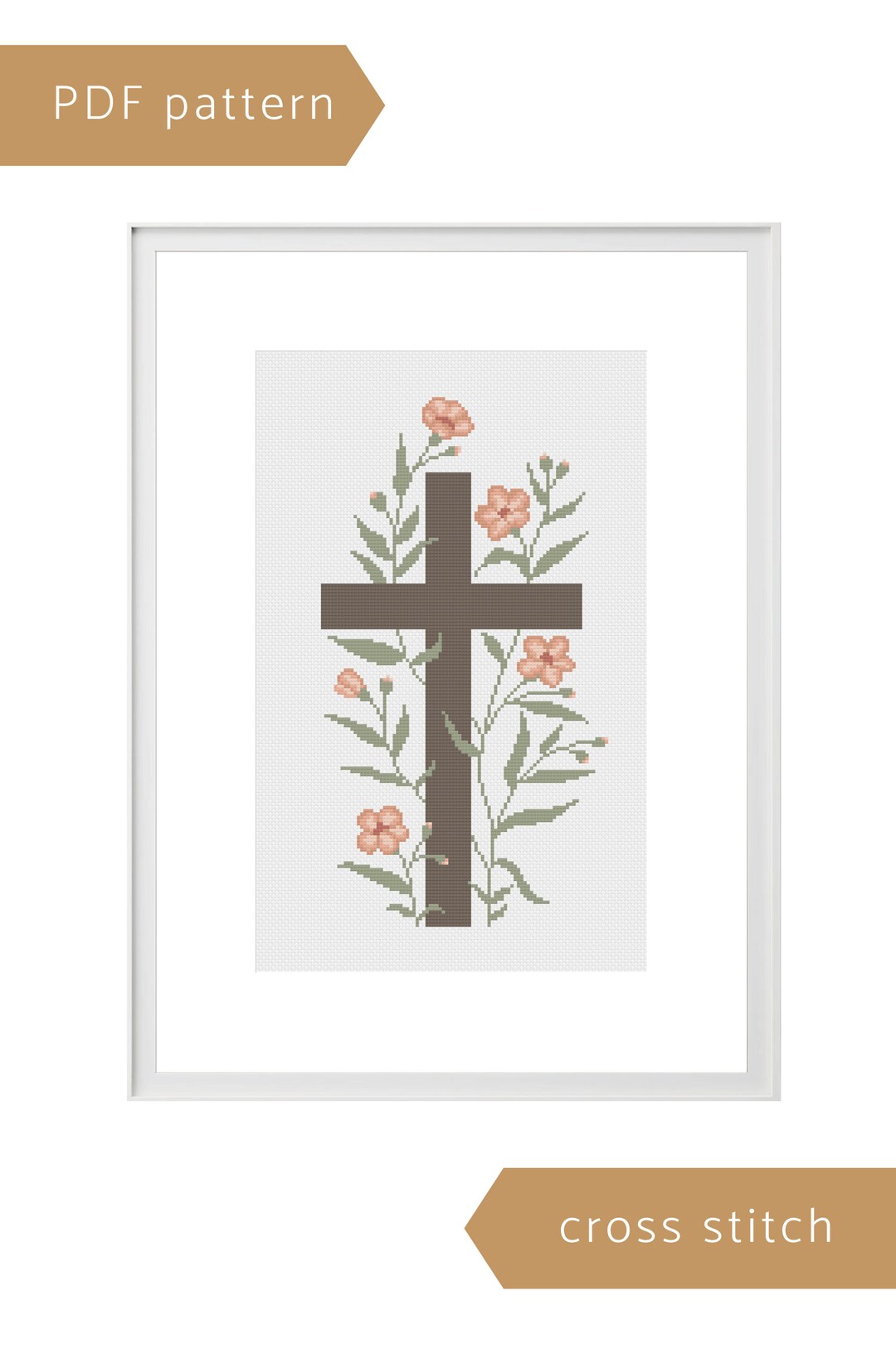 Cross in Wildflowers, Cross Stitch PDF Pattern, Christian Modern ...