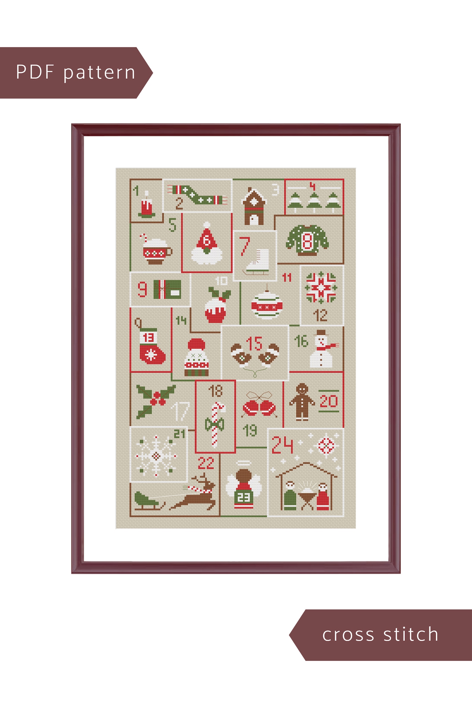 Advent Calendar Cross Stitch Pattern Christmas Catholic DIY - Etsy
