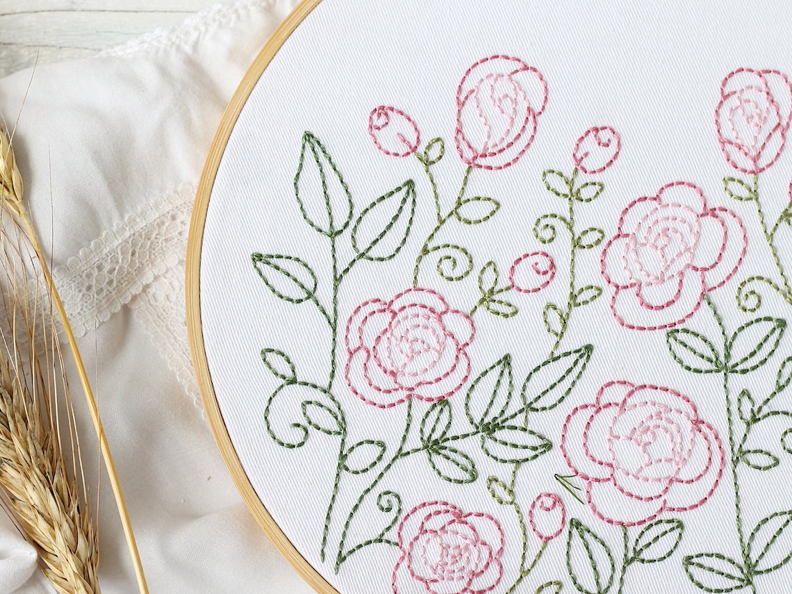Floral Rose Hand Embroidery Patterns Easy PDF Digital - Etsy