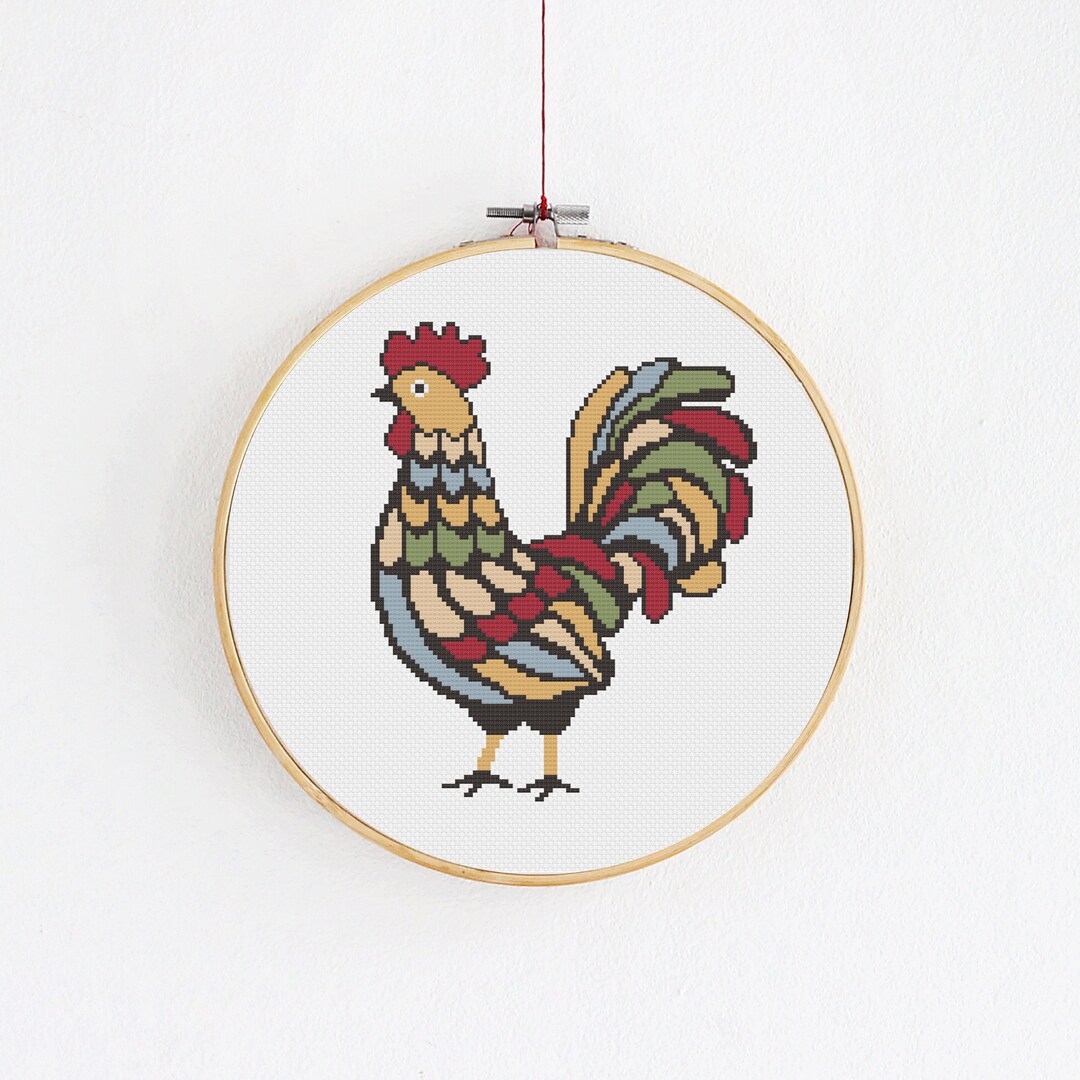 Colorful Rooster Cross Stitch Pattern, Folk Style Wall Art Decoration ...