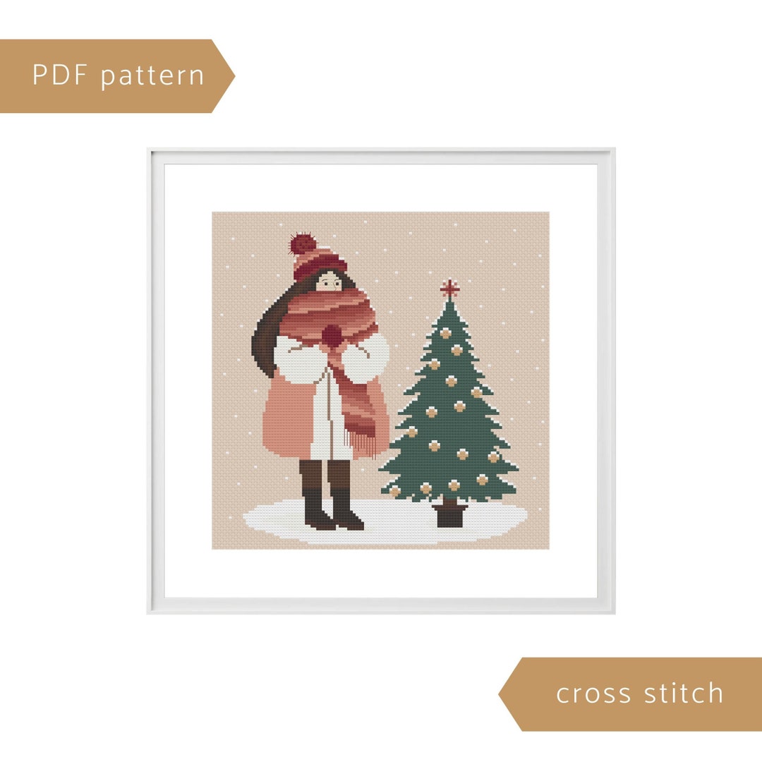 Winter Girl Cross-stitch PDF Pattern, Christmas Scene With Snow and ...