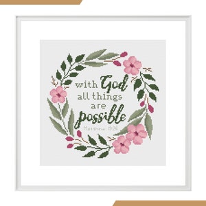 Christian Cross Stitch Pattern, Bible Verse Modern Embroidery, Floral ...