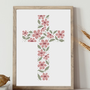 Christian Cross Made of Flowers, Cross Stitch PDF Pattern, Modern ...