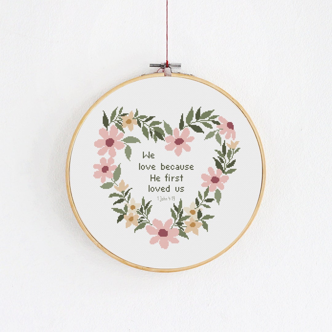 Bible Verse Cross Stitch Pattern, Heart-shaped Floral Wreath With ...