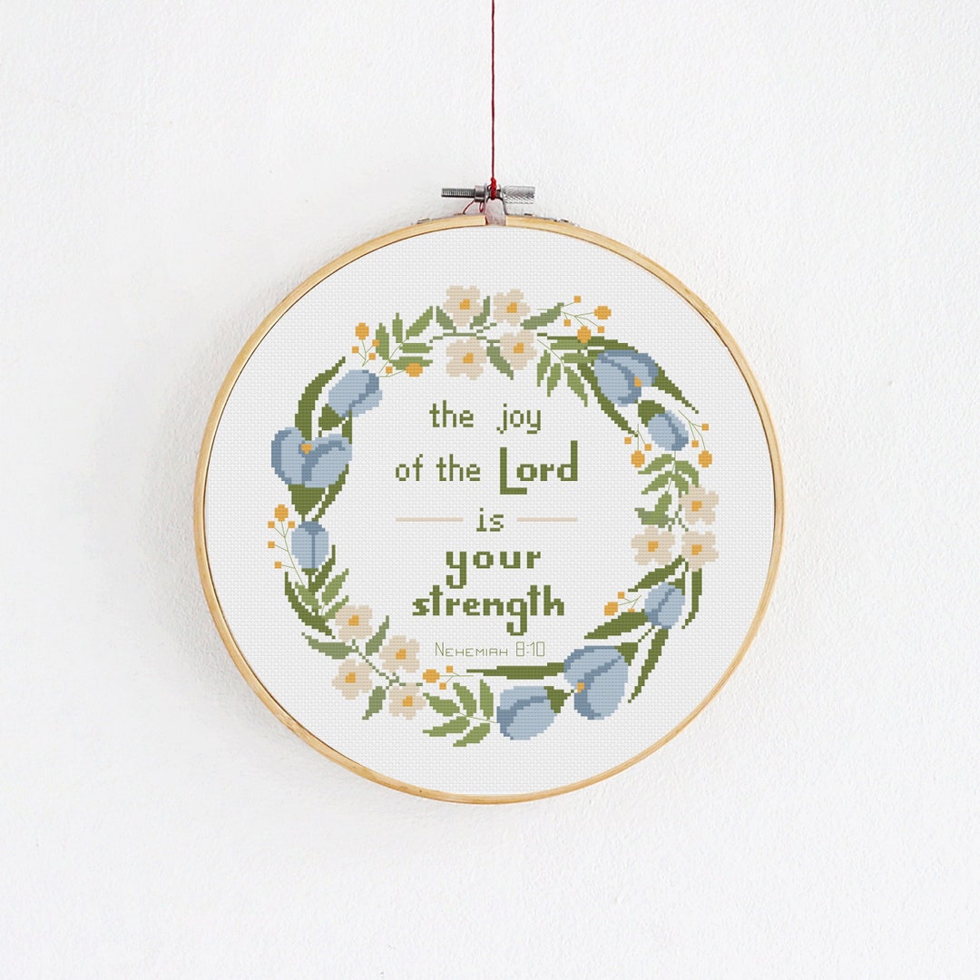 Bible Verse Cross Stitch Pattern, Modern Christian Embroidery, the Joy ...