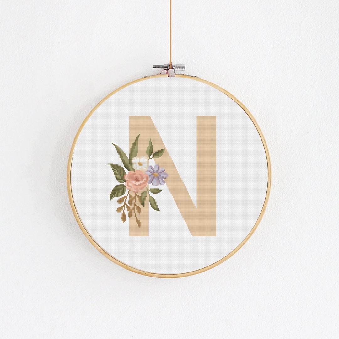 Letter N Cross Stitch PDF Pattern, Floral Stitching Monogram ...