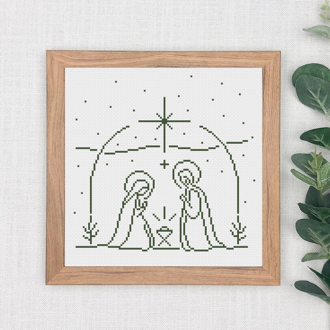 Minimalistic Cross-stitch PDF Pattern, Simply Nativity Scene Stitching ...