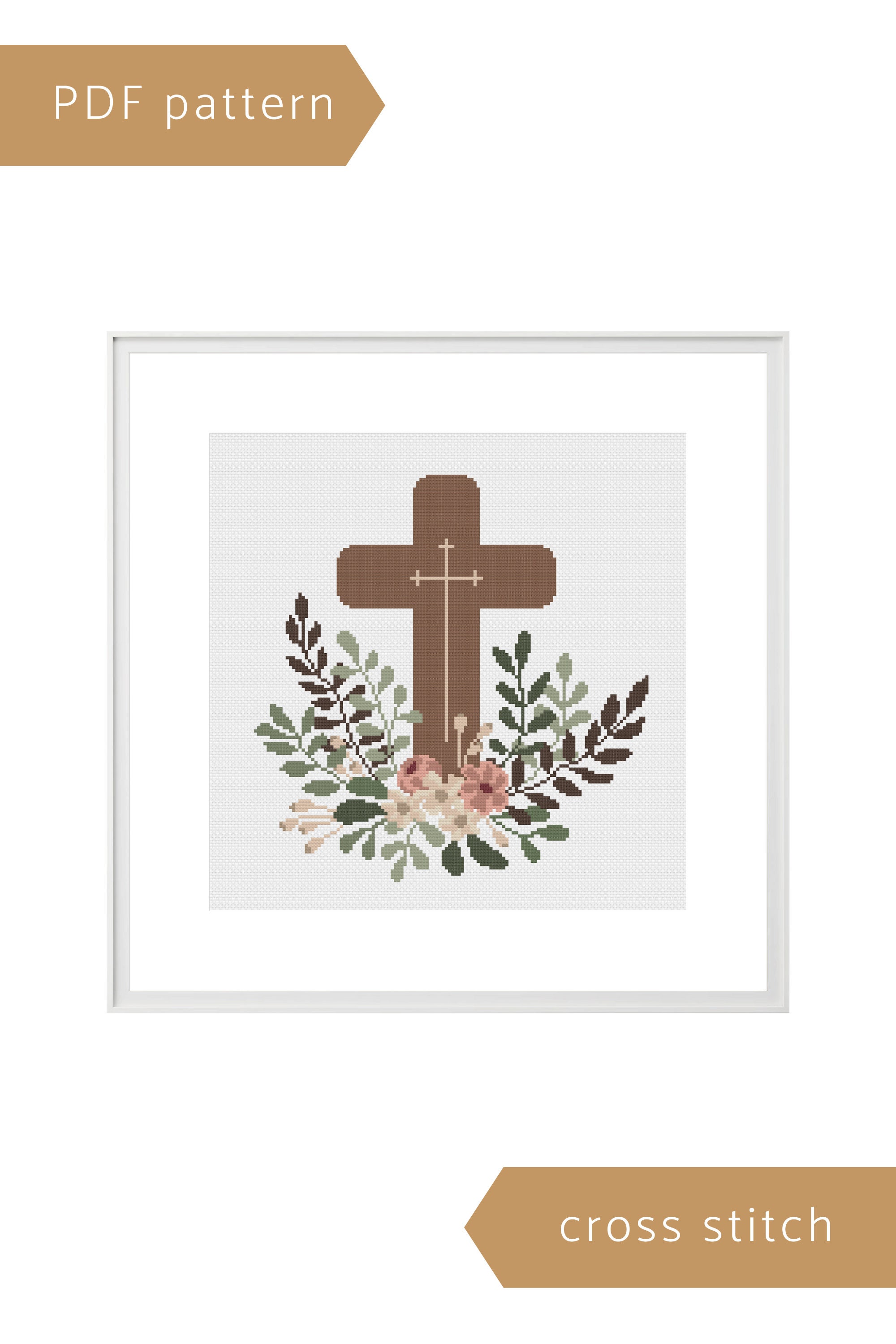 Cross With Flowers Cross Stitch PDF Pattern, Modern Christian DIY Craft ...