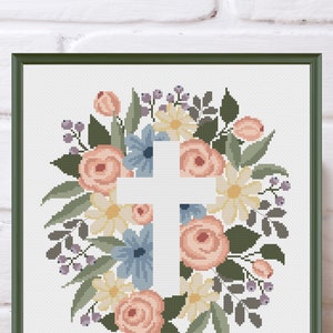 Religious Cross Stitch Pattern, Jesus Christ Cross in Flowers ...