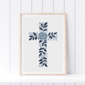 Religious Cross Stitch PDF Pattern, Cross From Roses and Leaves, Jesus ...