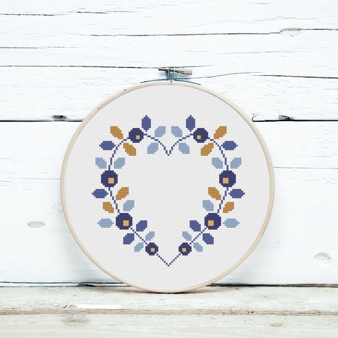 Blue Heart Counted Cross Stitch, Scandinavian Heart Decor, PDF Pattern ...