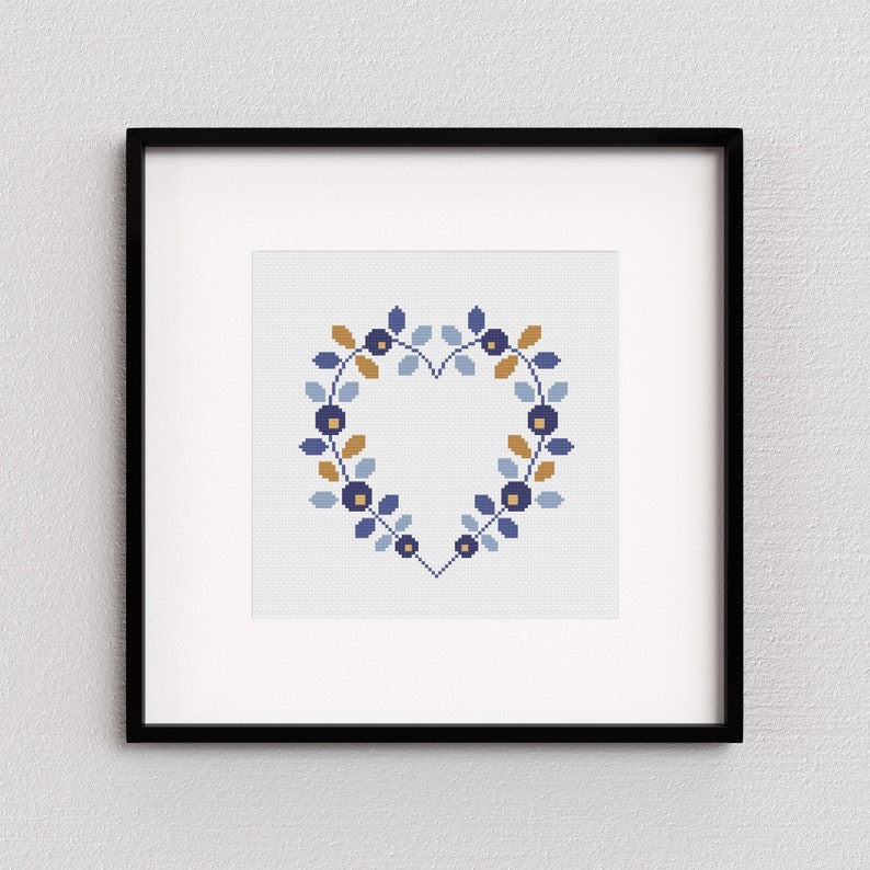Blue Heart Counted Cross Stitch, Scandinavian Heart Decor, PDF Pattern ...