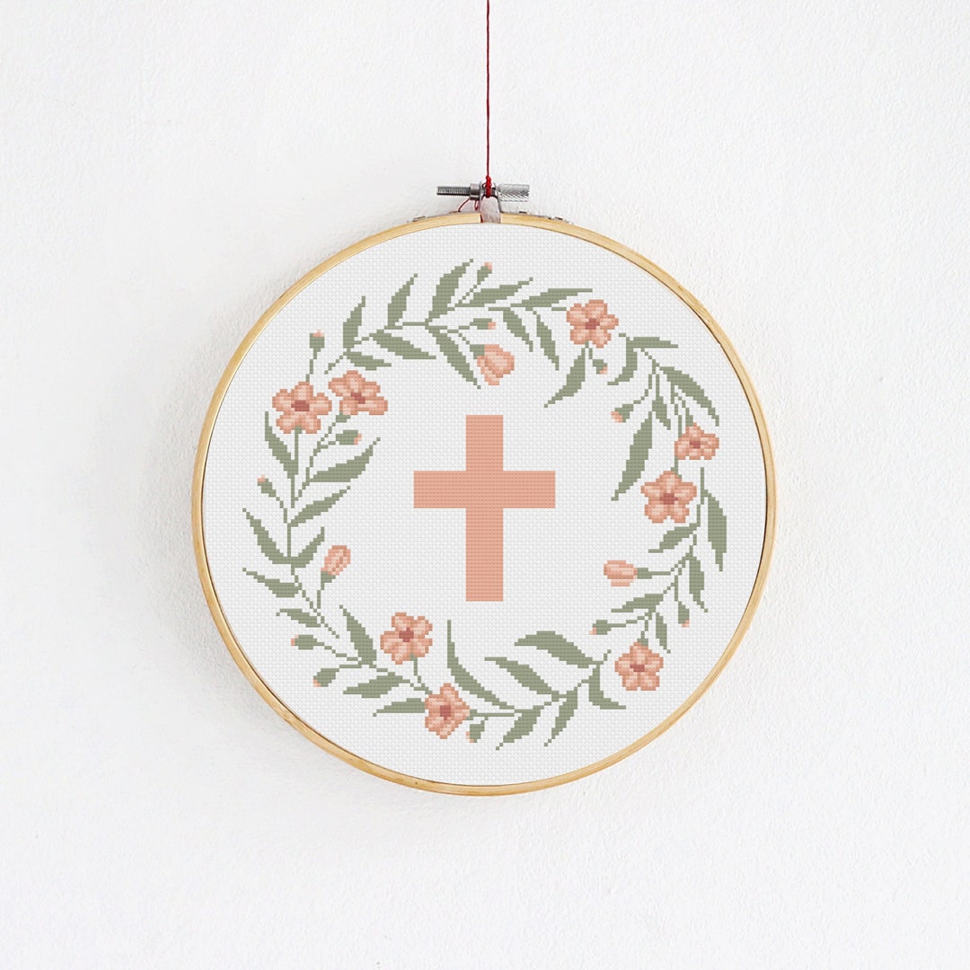 Religious Sign Cross Stitch Pattern, Delicate Wreath of Wildflowers ...