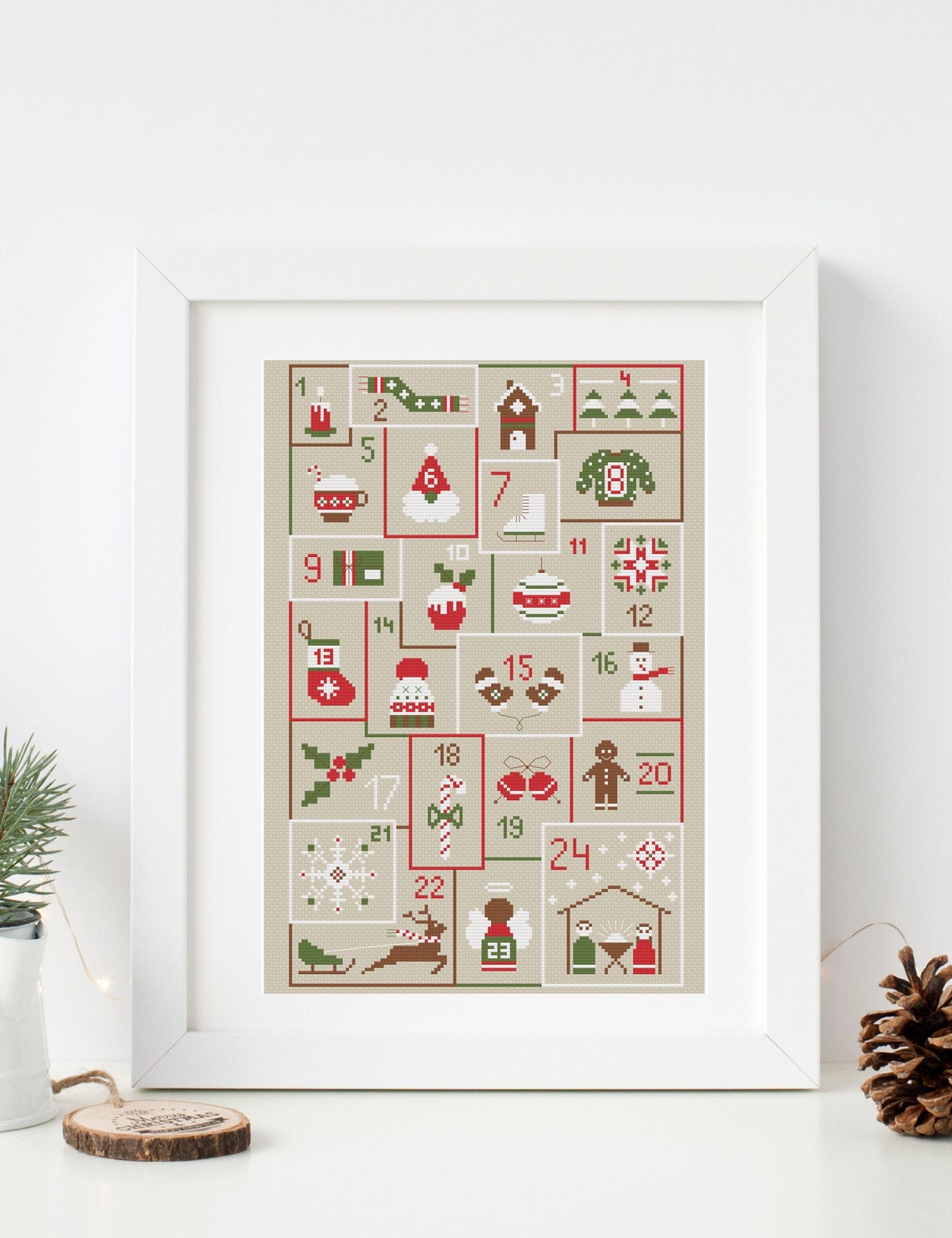 Advent Calendar Cross Stitch Pattern, Christmas Catholic DIY Wall Art ...