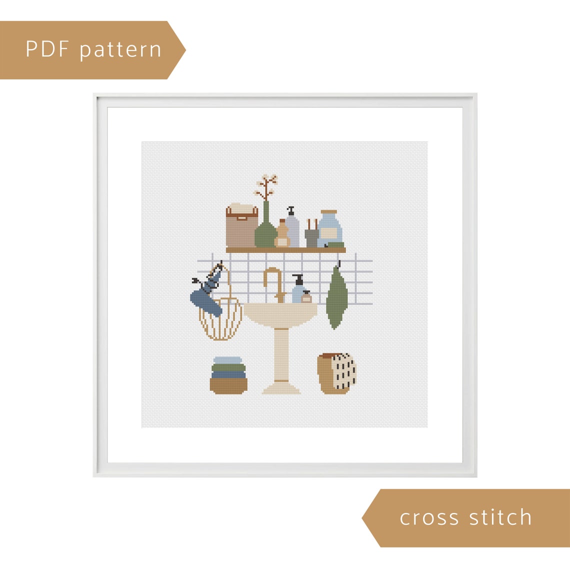 Boho Bathroom Cross Stitch Pattern Cozy Interior Modern - Etsy