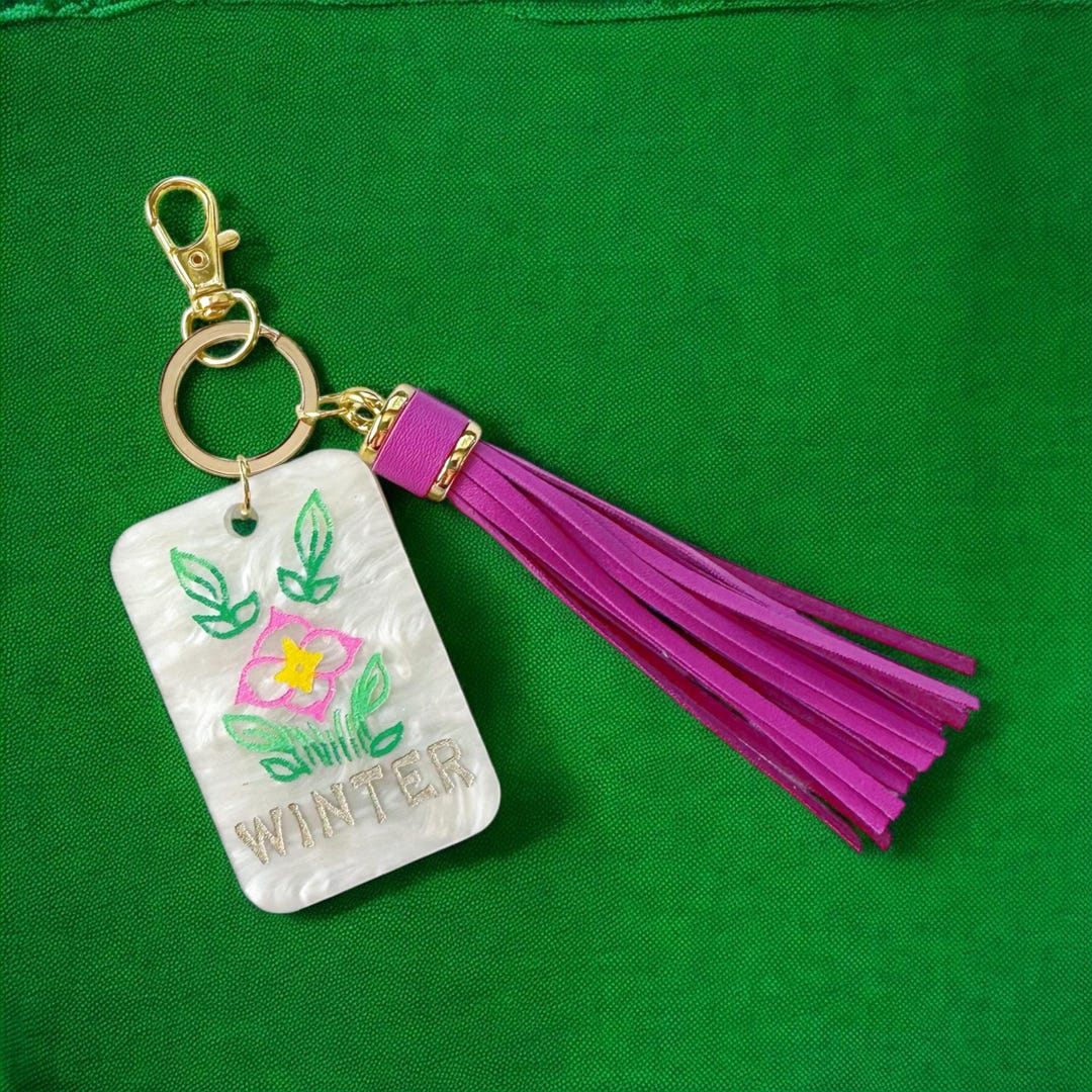 Flower Seasons Mahjong Tile Bag Charm Keychain With Tassel - Etsy