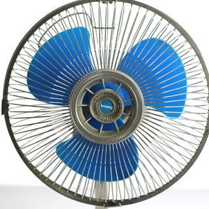 Vintage 70s Table Fan, HC Beauty - Taiwan, Deluxe 9, Blue and White ...