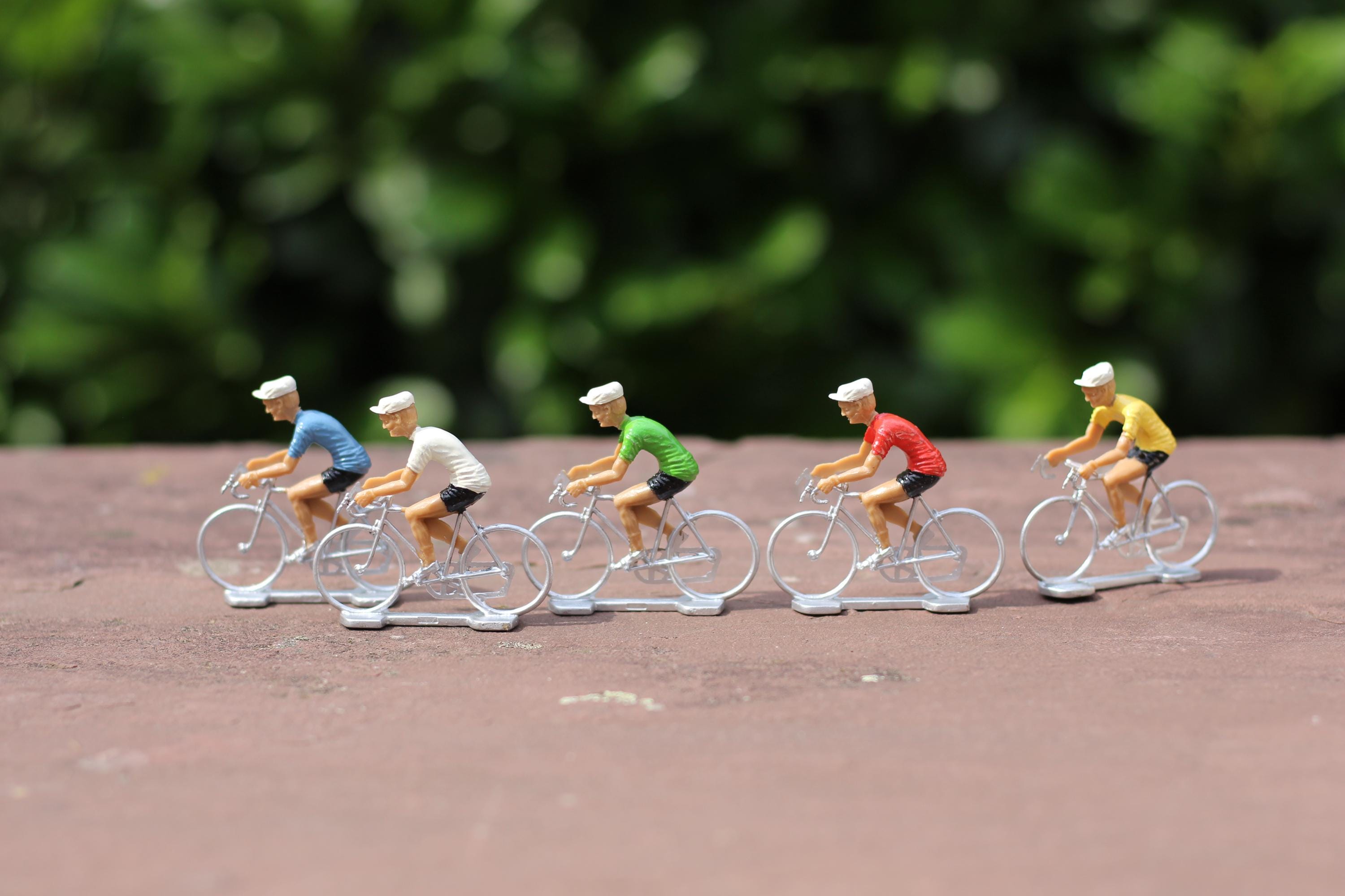Wielrenners, wielrenfiets, Tour de France, peloton, miniatuur figuren ...