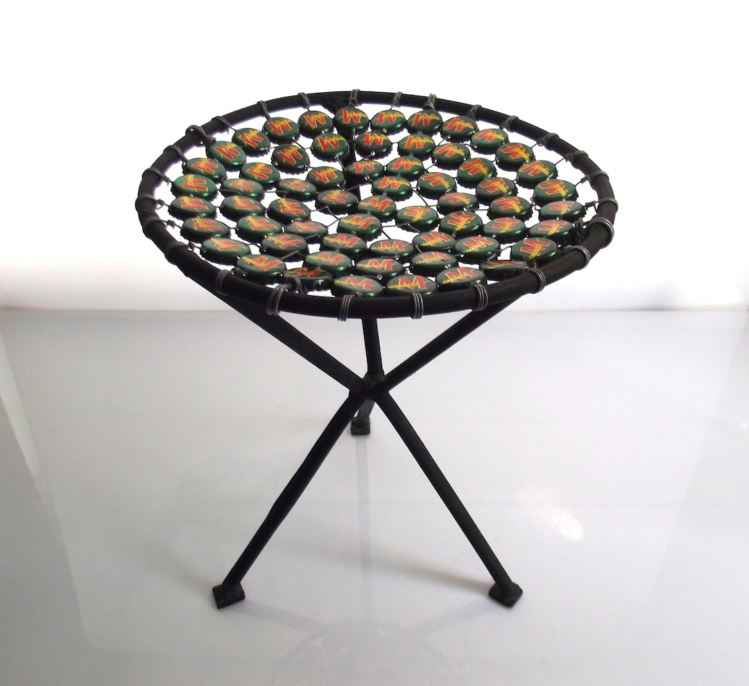 Vintage Metal Industrial Look Stool, Bottle Cap Stool, Beer Cap Stool ...