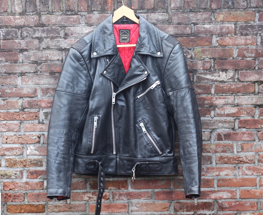 Vintage Black Leather Motorcycle Jacket, Motor Bike Jacket, Rockers ...