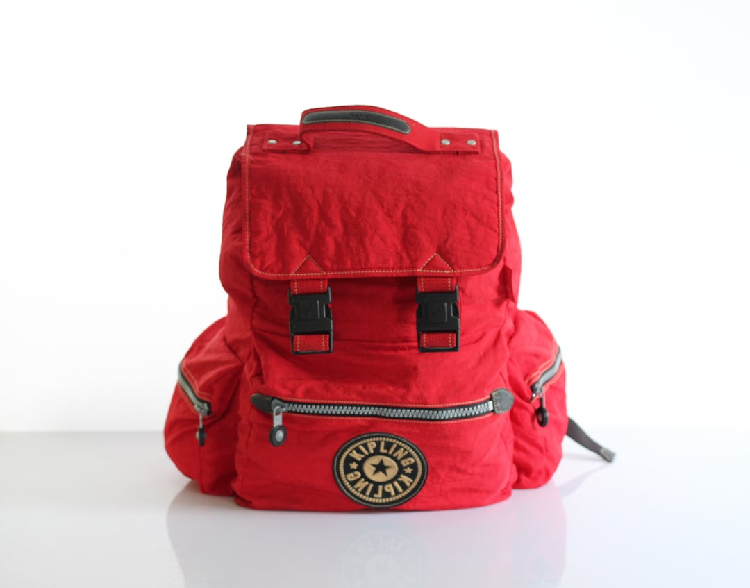 Vintage Kipling Backpack, Rucksack, Back Bag, 90s Backpack, Red ...