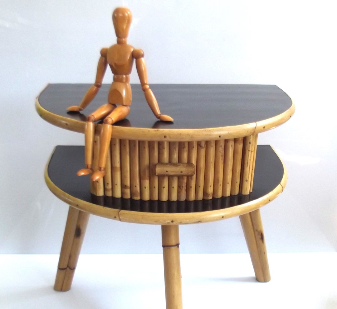 Vintage 50s Bamboo Plant Table, Side Table, Tiki Style, Rattan, Mid ...