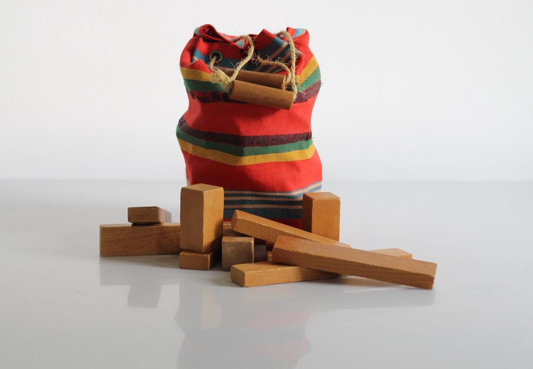 ADO Wooden Toys, Sack Filled With Blocks, Block Bag, Bag With Blocks ...