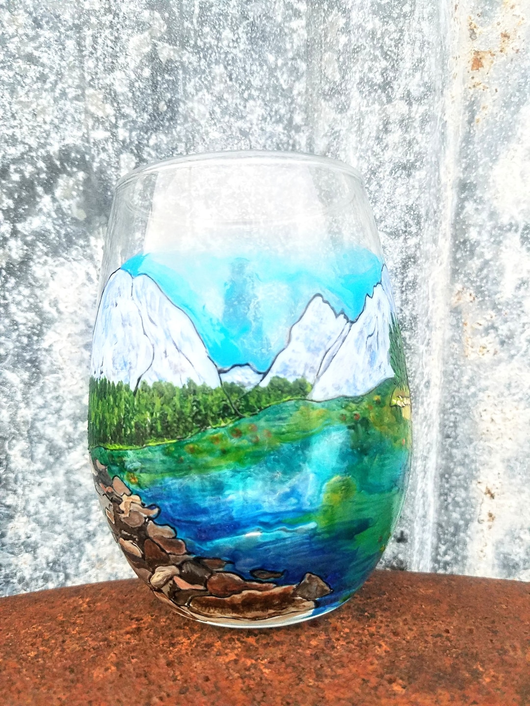 Mountain Lake Wine Glass - Etsy