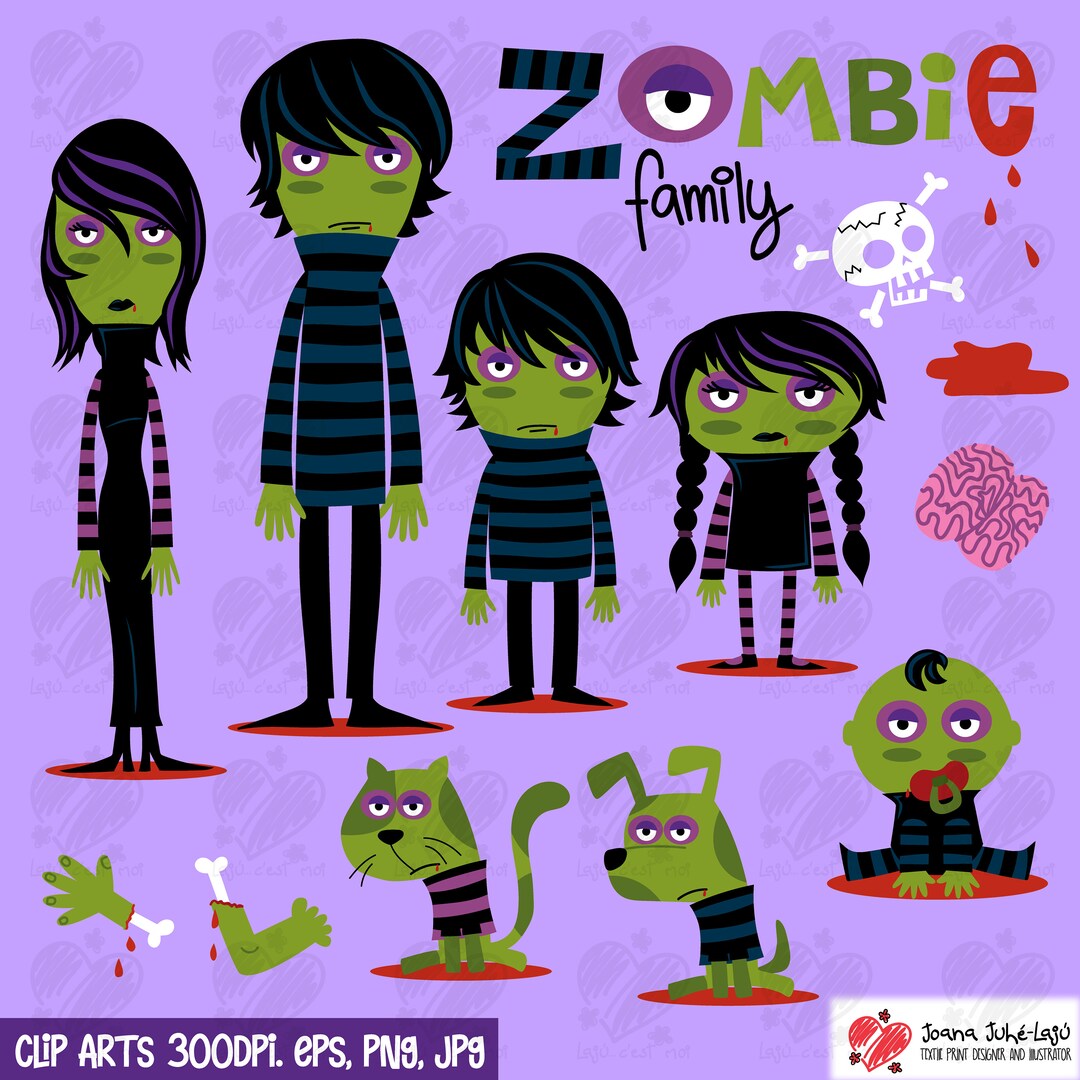 Zombie Family Halloween Clip Art...halloween Zombies - Etsy