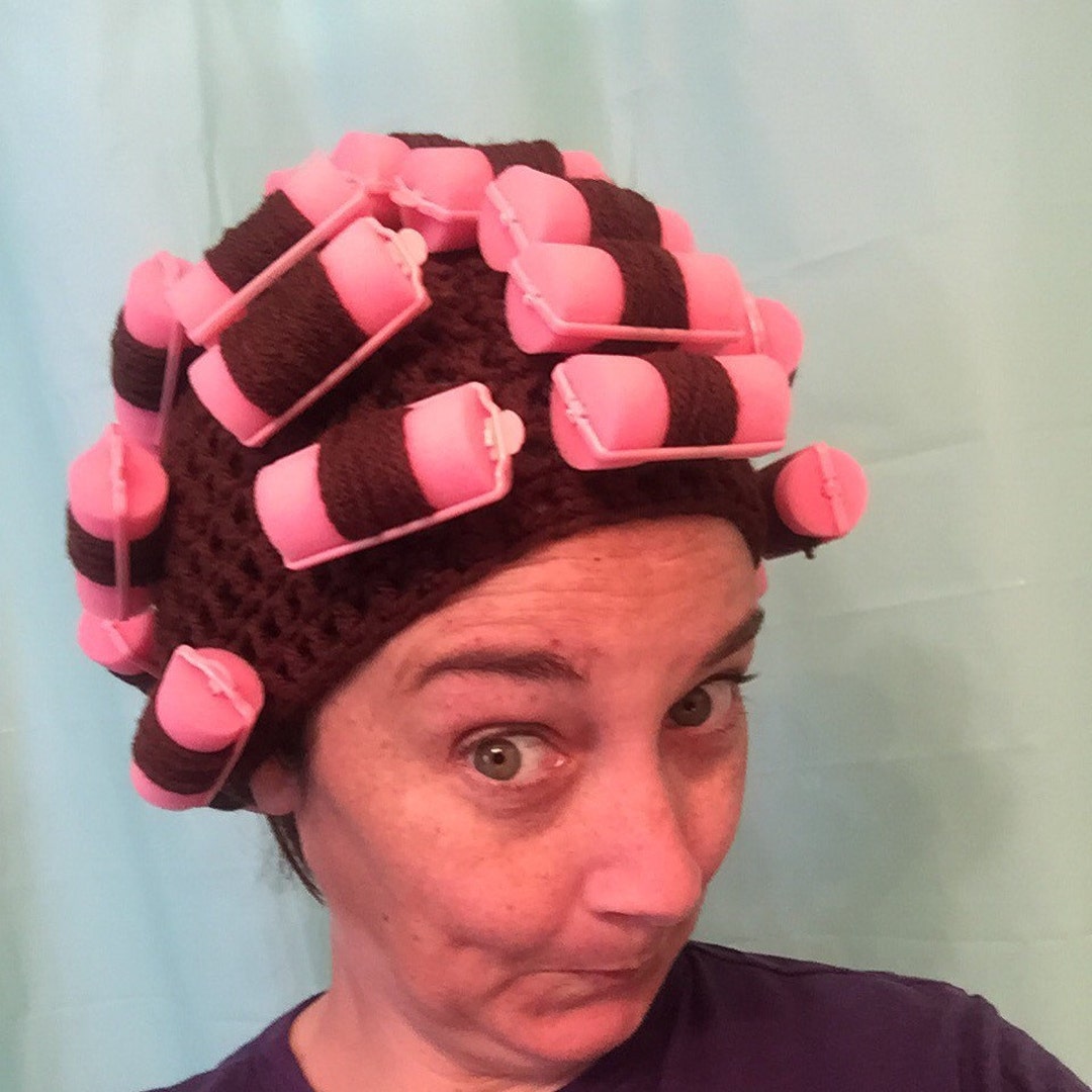Fun Hat / Pink Hair Roller Hat, Crochet Roller Hat, Crochet Hat ...