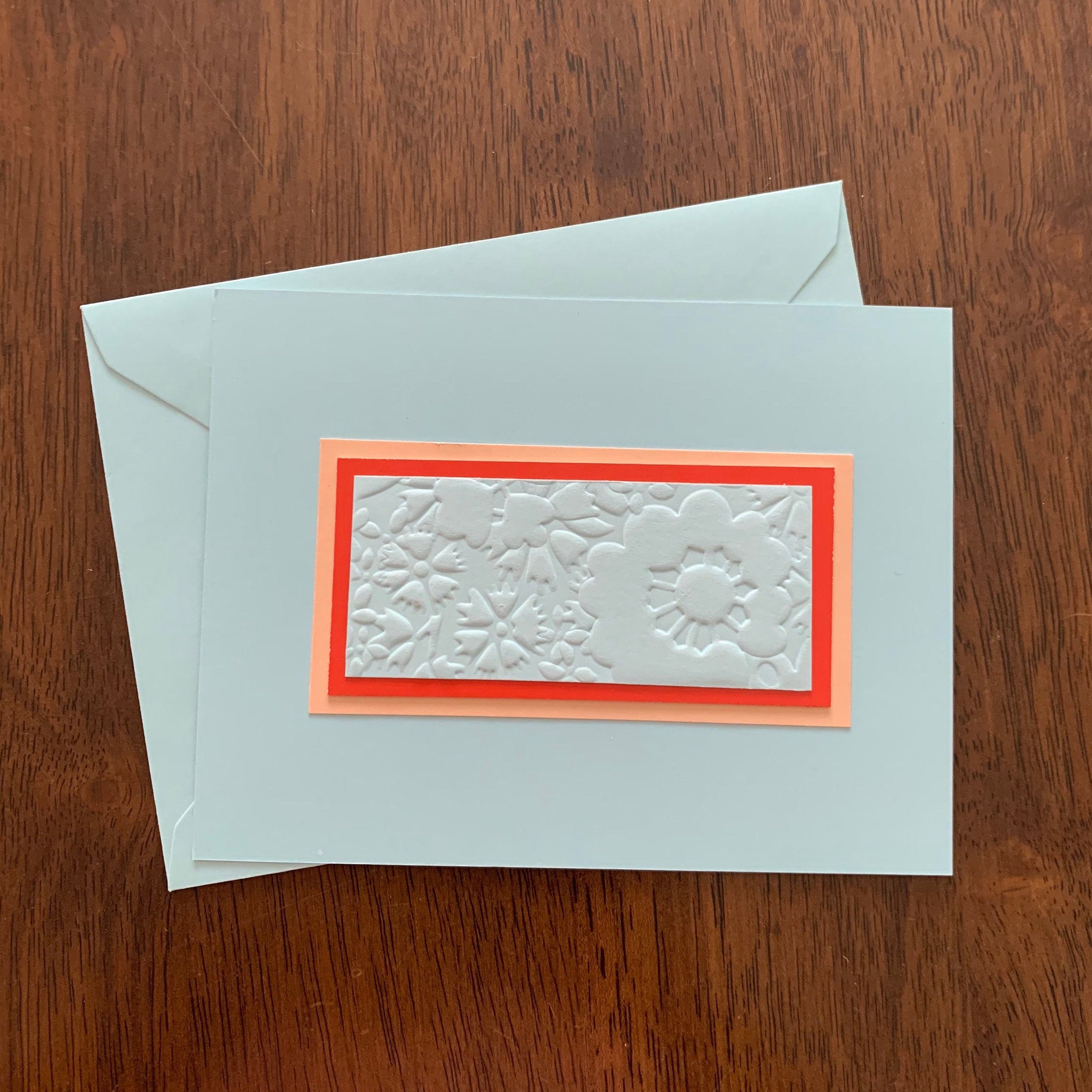 Blue Embossed Floral Notecard & Envelope Set of 2 Blank Cards Paper ...