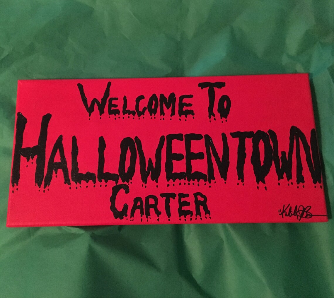 Halloweentown Creepy Font Painted Canvas Sign | Etsy
