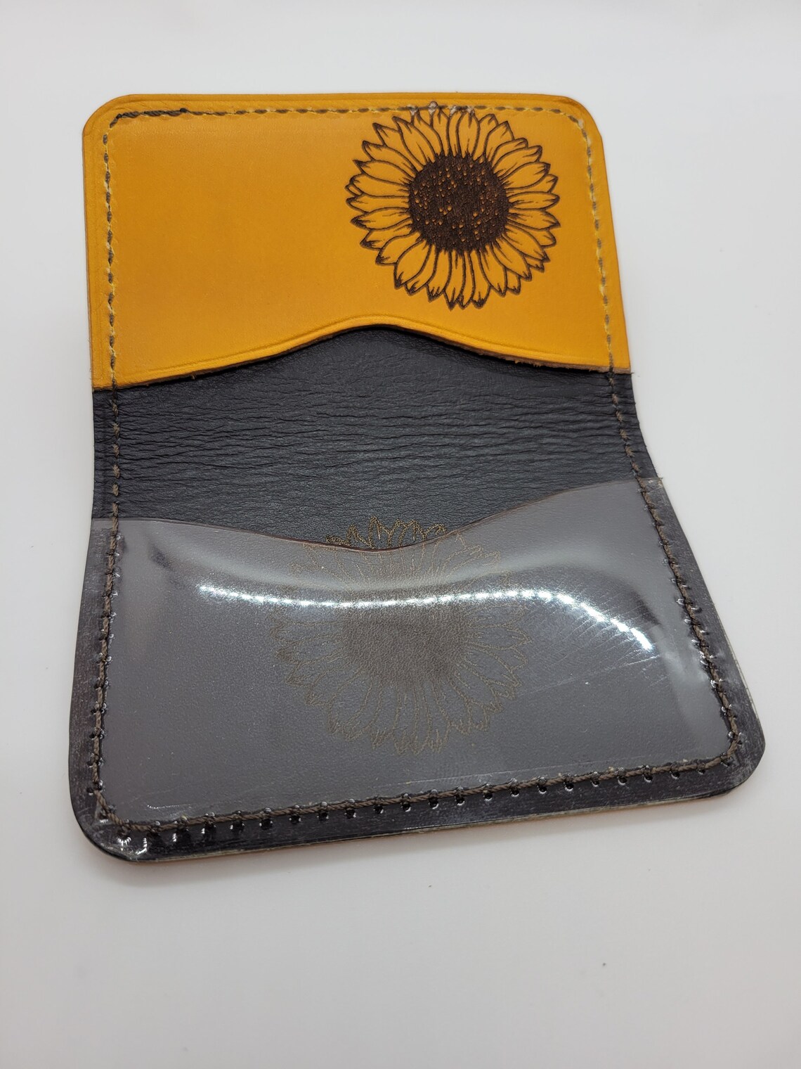 Yellow Sunflower ID Card Wallet Bifold Slim Wallet Leather | Etsy