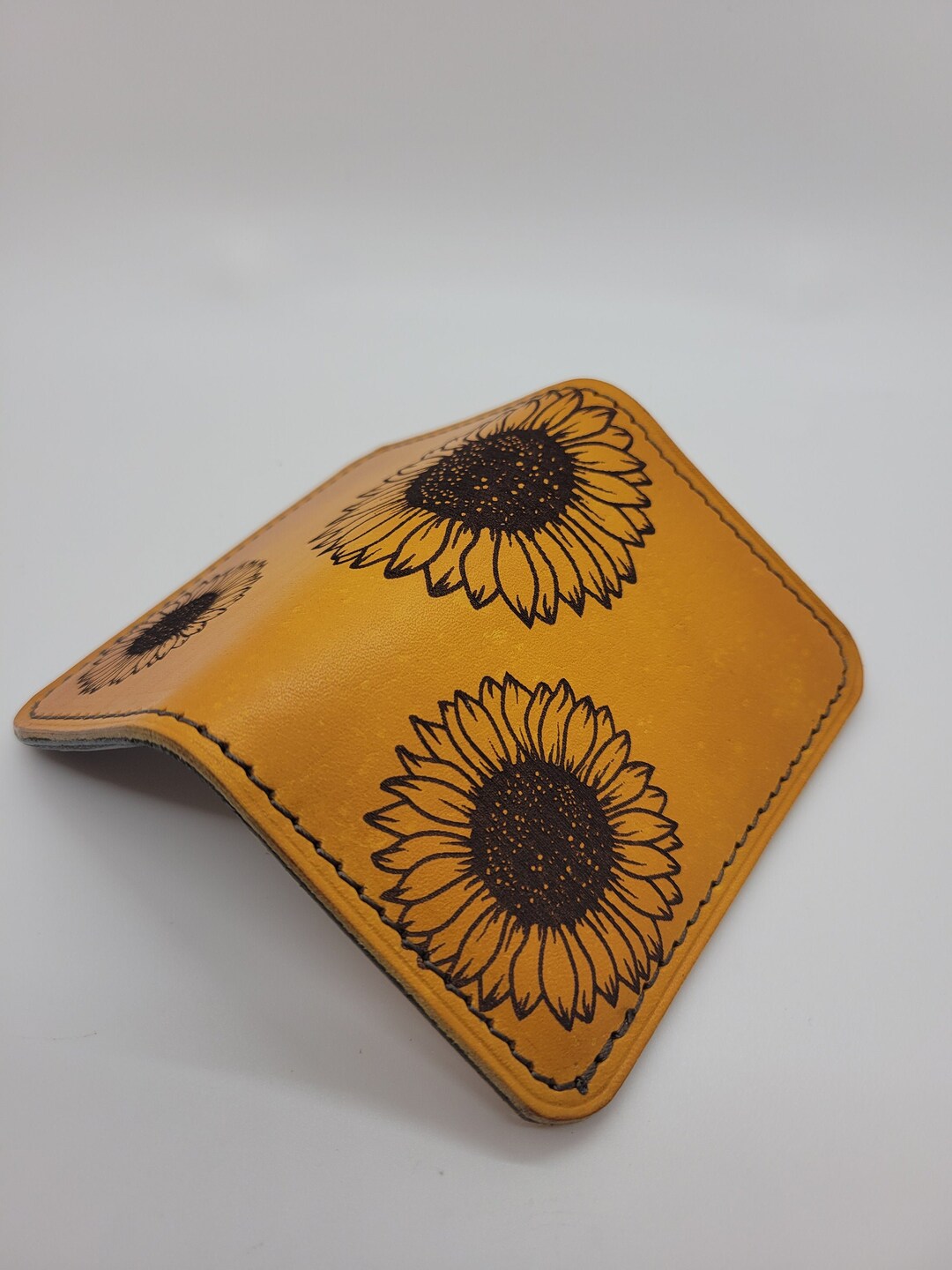 Yellow Sunflower ID Card Wallet, Bifold Slim Wallet, Leather ID Wallet ...