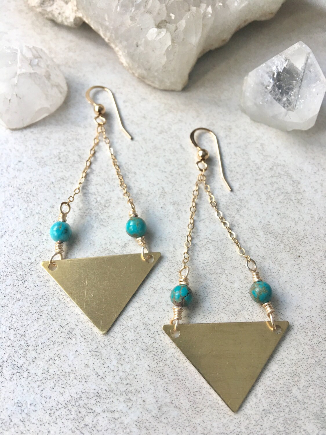 Brass Triangle Earrings, Prism Earrings, Goldfilled Chain Earrings ...