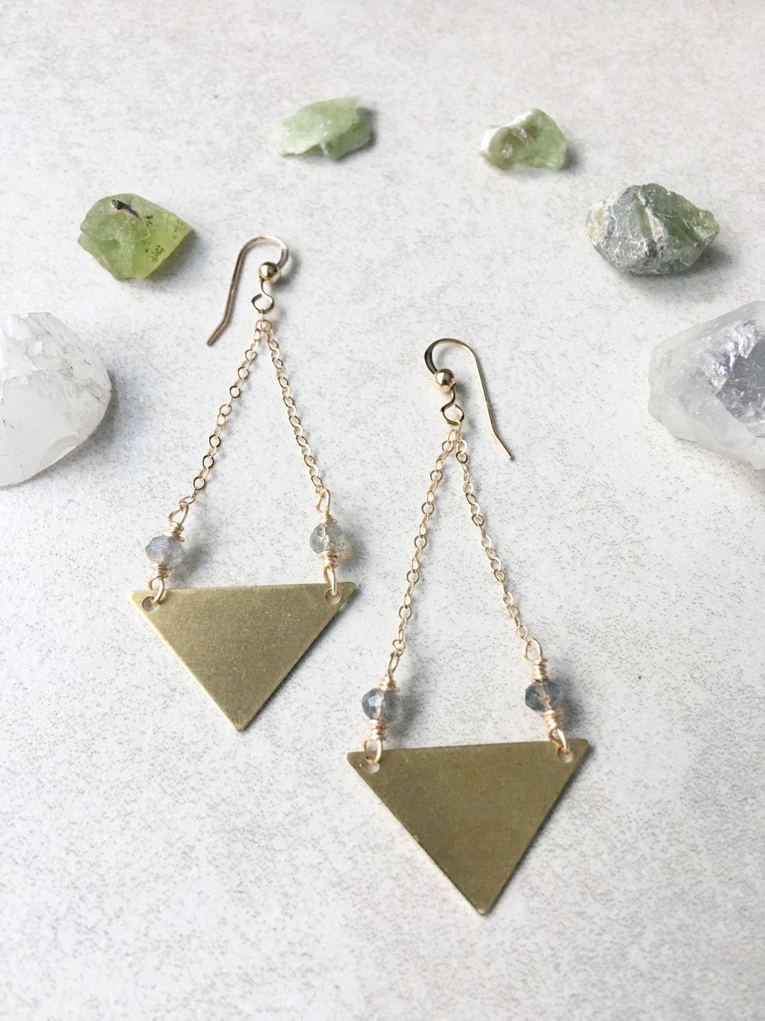 Brass Triangle Earrings, Prism Earrings, Goldfilled Chain Earrings ...
