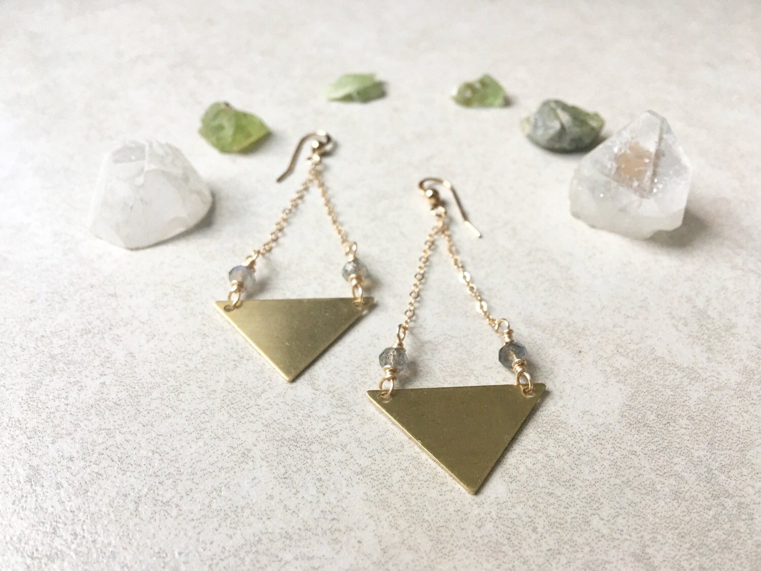 Brass Triangle Earrings, Prism Earrings, Goldfilled Chain Earrings ...