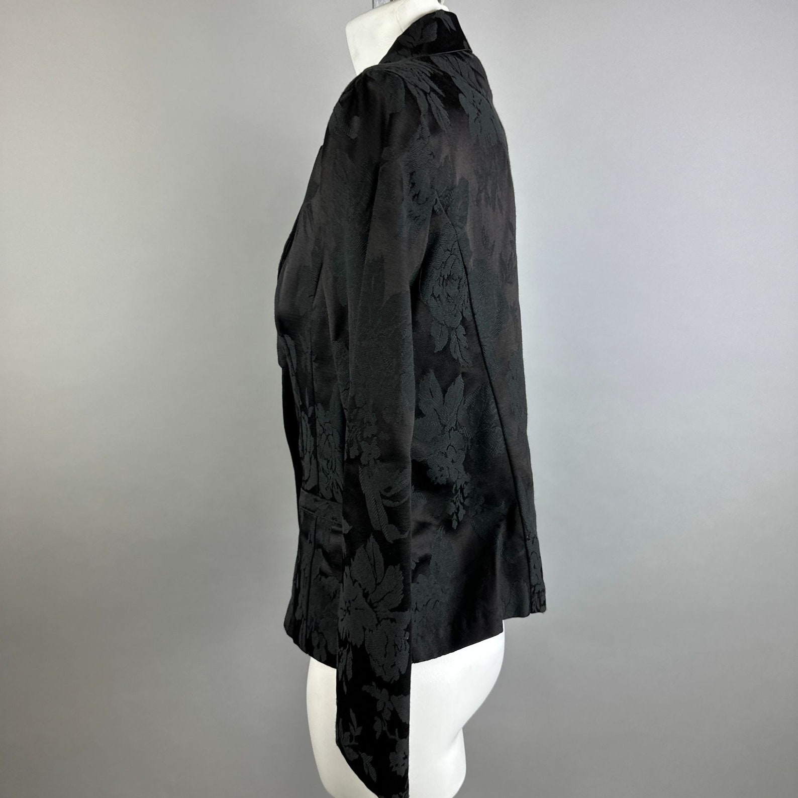 Vtg 90s Black Satin Jacquard Floral Goth Blazer Jacket Whimsy Size 16 ...