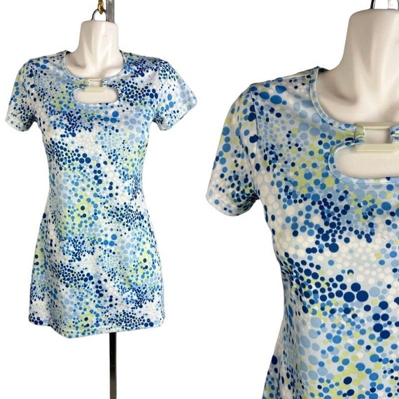 Vtg 90s does 60s Blue Polka Dot Cut Out Mini Gogo Dre… - Gem