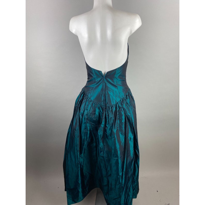 1980s Sharkskin Taffeta Teal Black Color Shift Sweetheart Neck Prom ...
