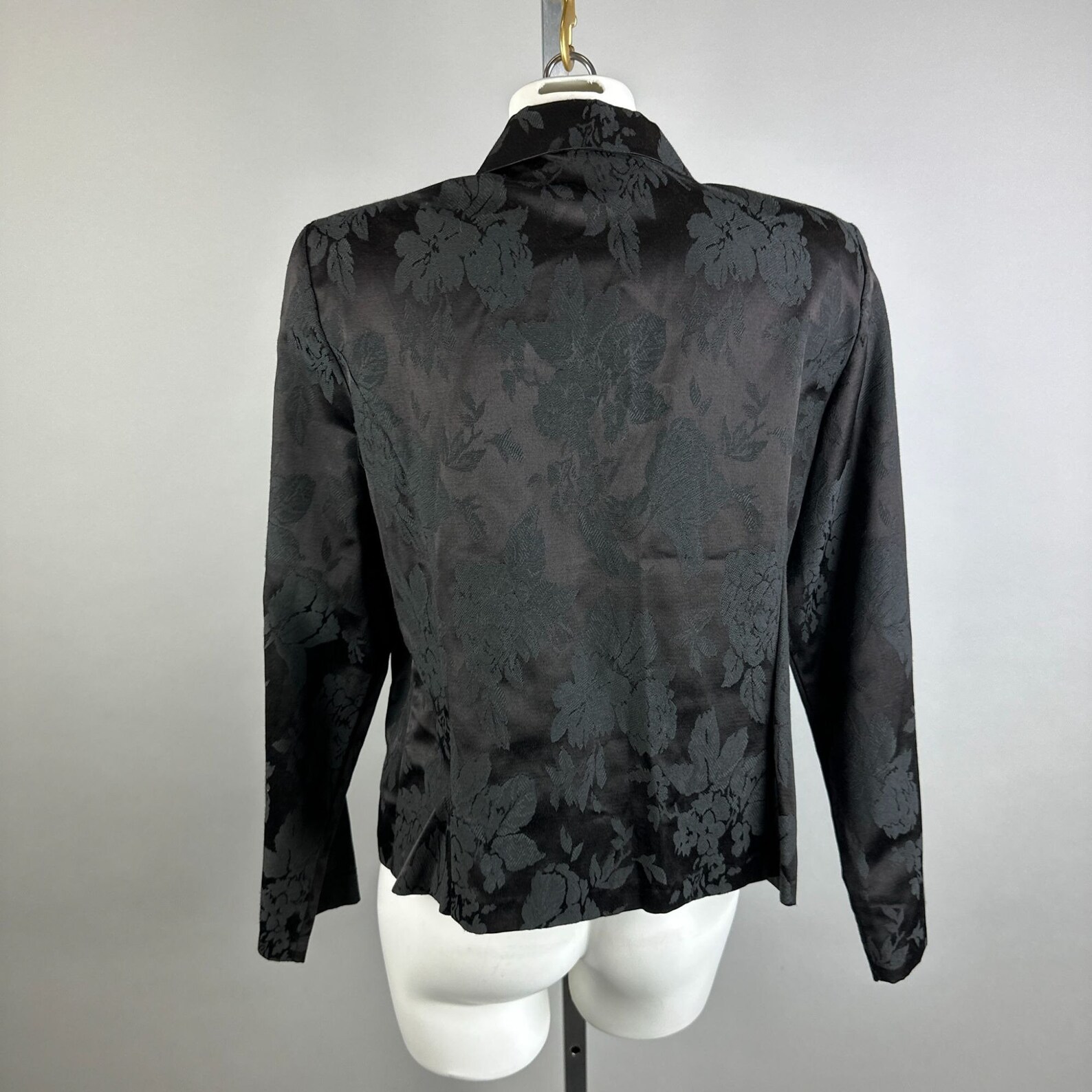 Vtg 90s Black Satin Jacquard Floral Goth Blazer Jacket Whimsy Size 16 ...