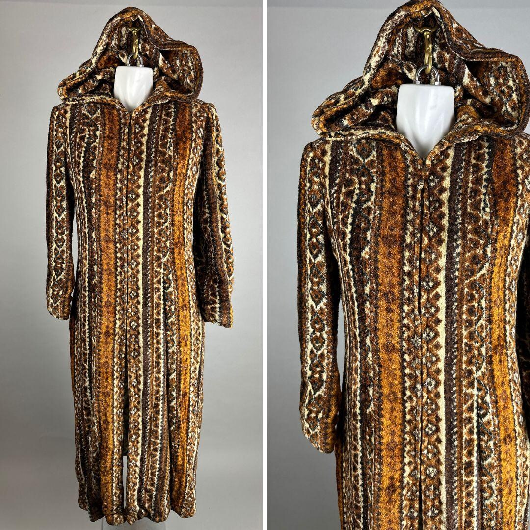 Vintage 60s Brown French Terry Cloth Tapestry Carpet Jacket Cloak ...