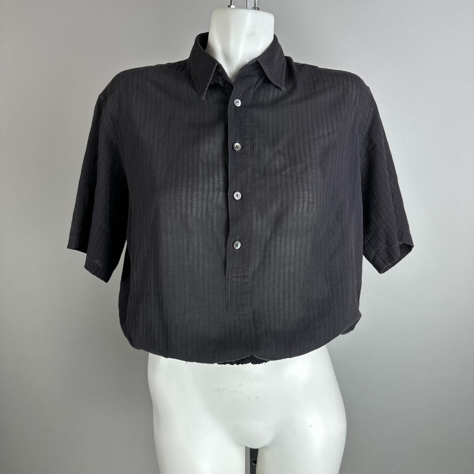 Rare Vintage 70s Gucci Men’s Shirt Black Sheer Smocked Dandy Poet Disco ...