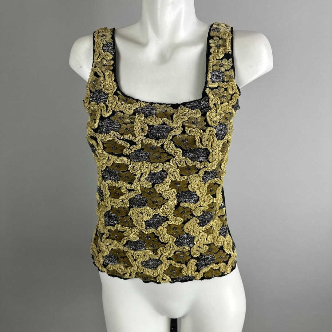 Vtg 90s Y2k Mezon Black Beige Textured Velvet Floral Unique Tank Top Size Small - Etsy