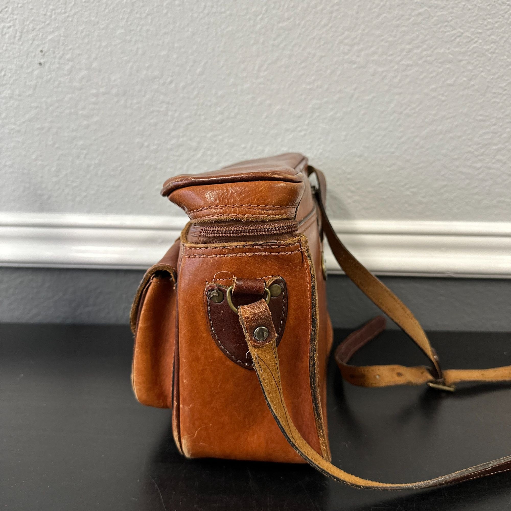 Vintage Fossil Brown Leather Crossbody Camera Box Bag Purse - Etsy