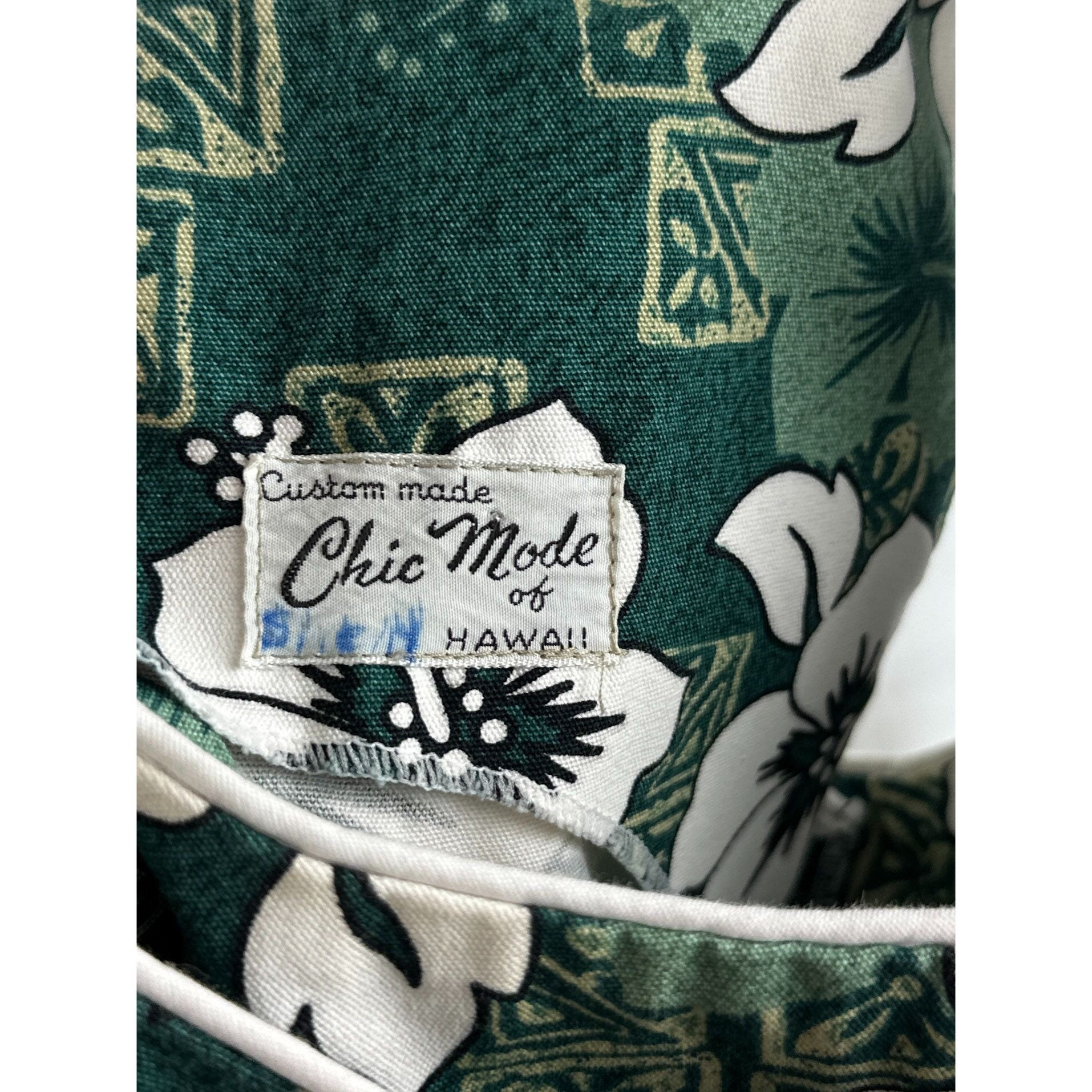 Vtg 60s Chic Mode Hawaii Custom Green Floral Cotton Wiggle Dress Size ...