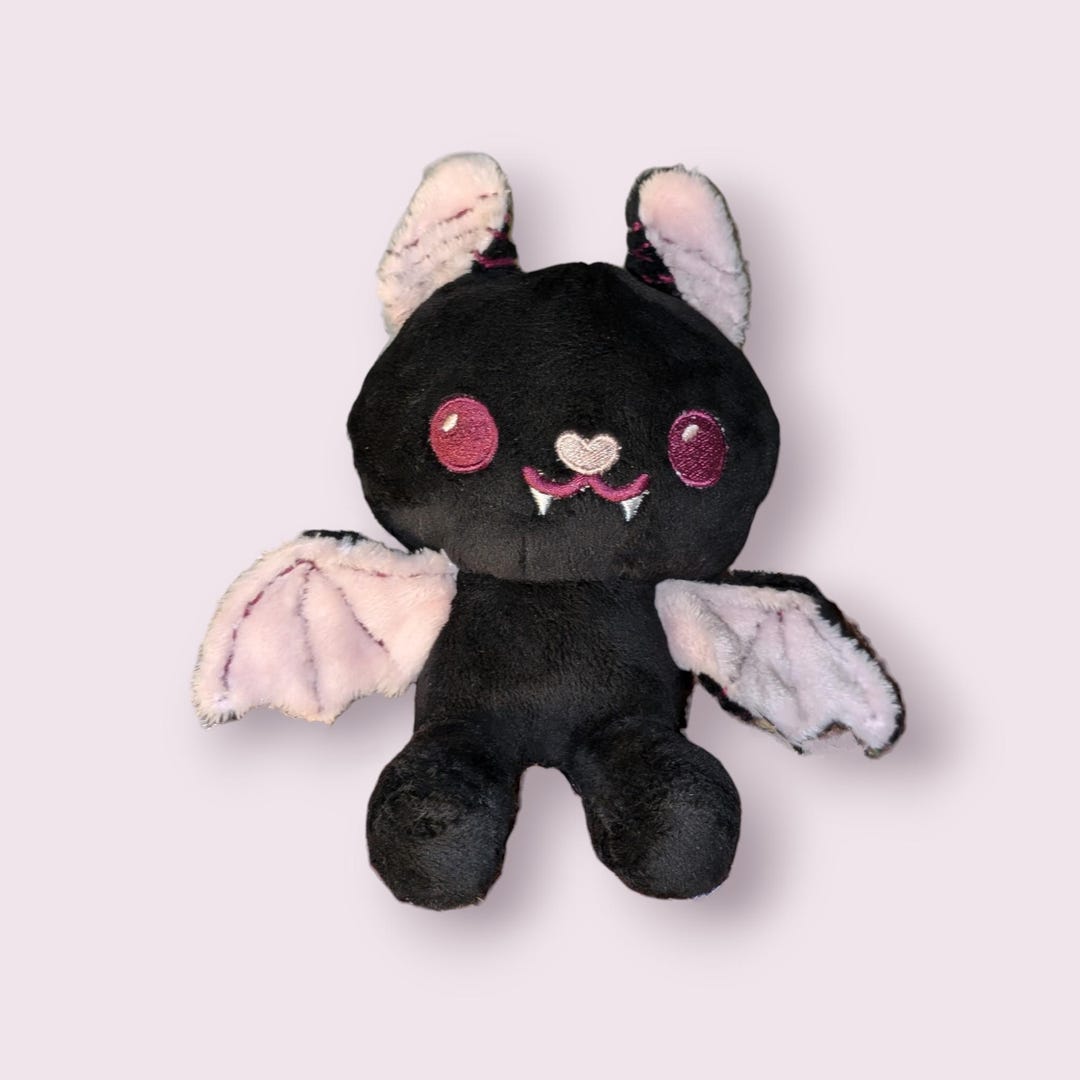 Black and Pink Bat Plushie: Bats, Spooky, Cute, Kawaii, Cuddly, Soft ...