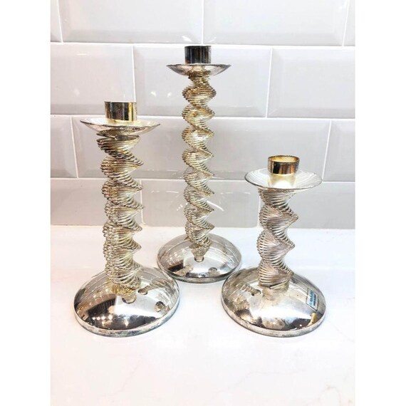 Set of 3 Silver Swirled Wire Candle Holders | Etsy